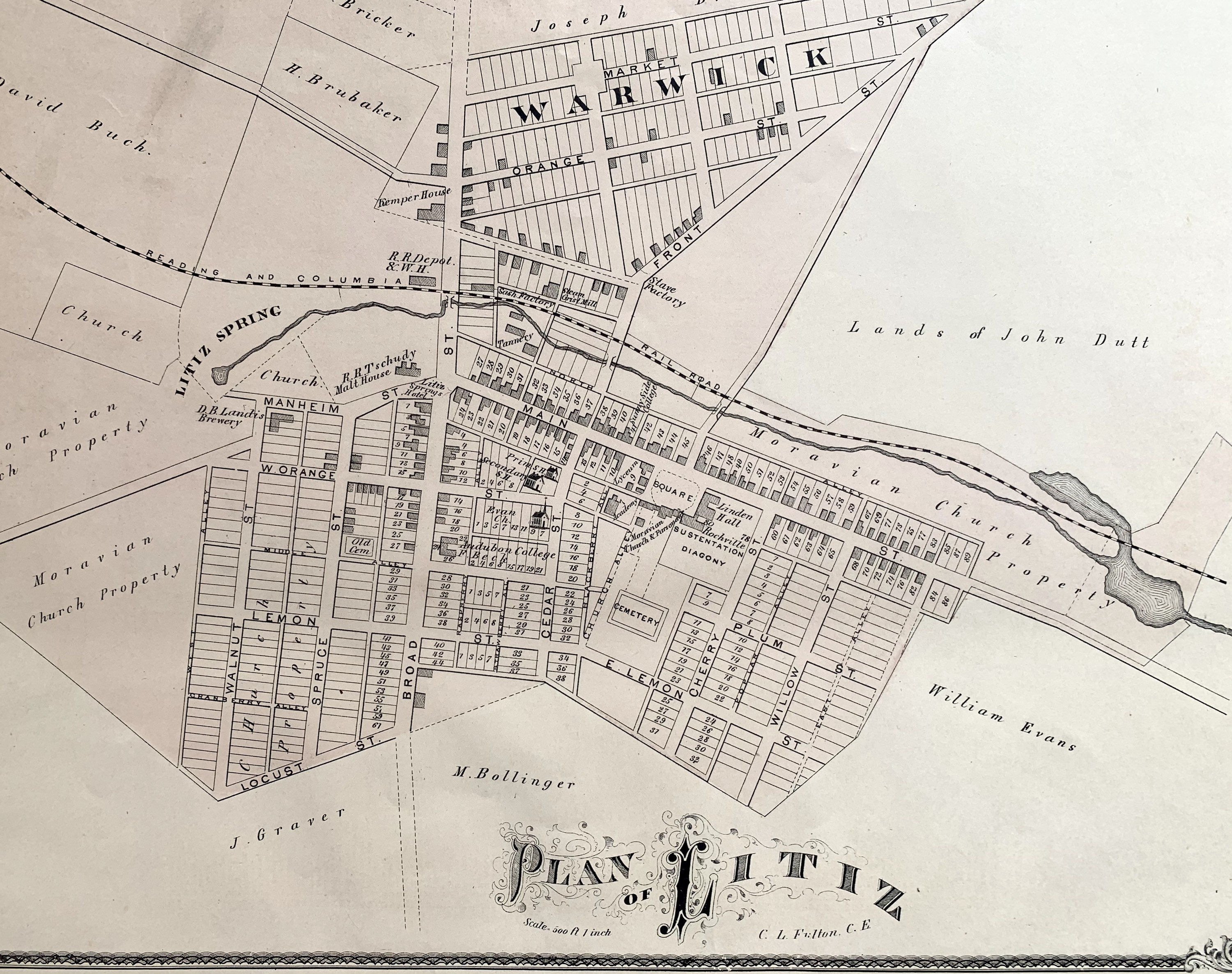 Lititz Map Original 1875 Lancaster County Atlas Adamstown - Etsy