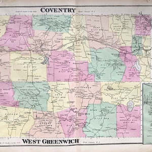Coventry Map, Original 1870 Rhode Island Atlas, East Greenwich Map ...