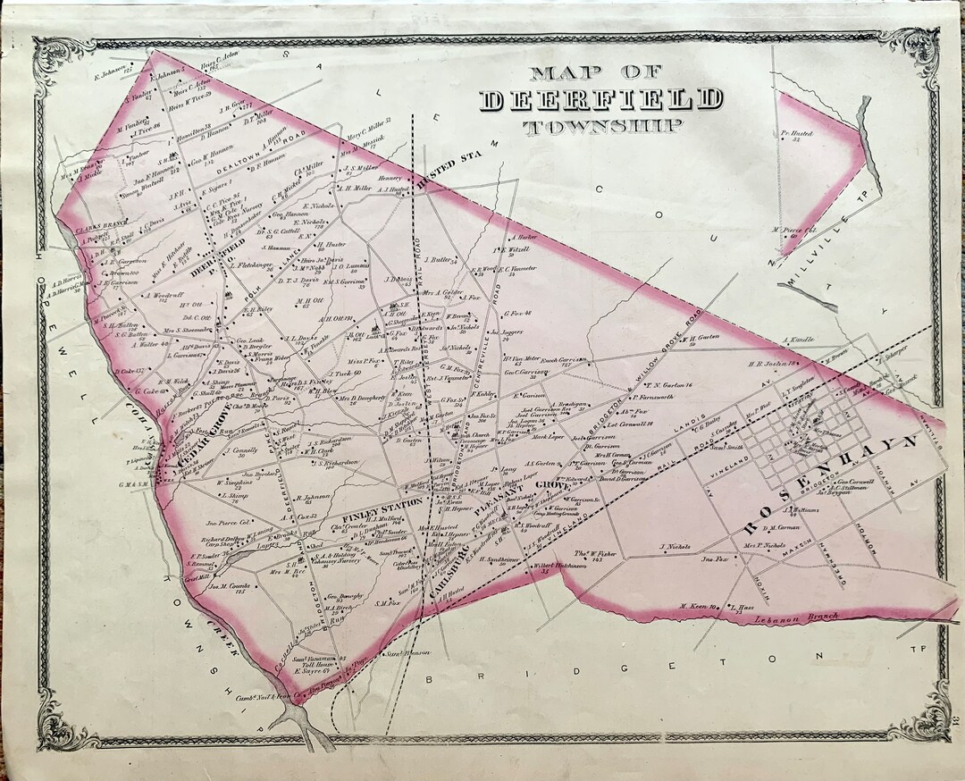 Deerfield Township Map, Original 1876 Cumberland County Atlas, New ...