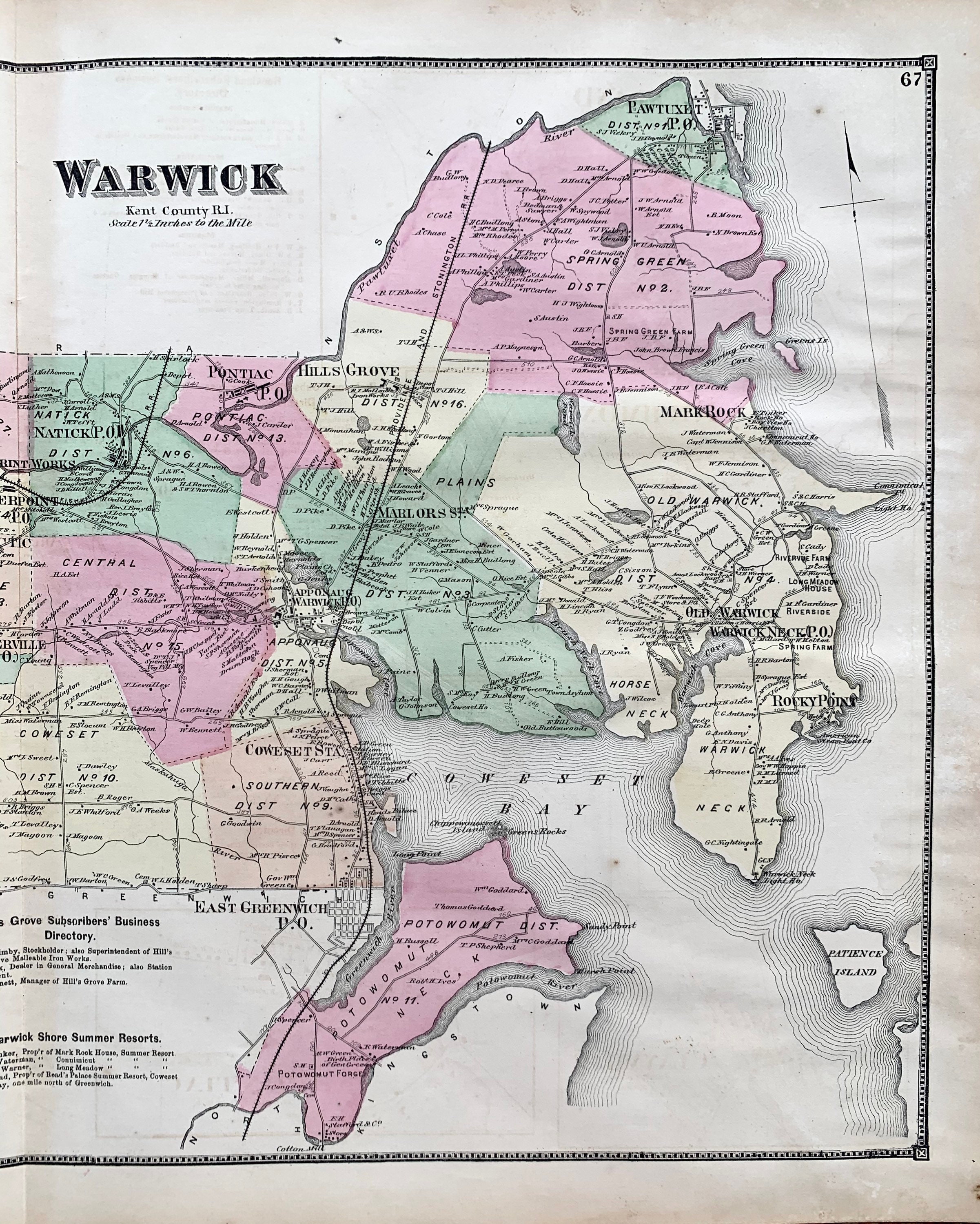 Warwick Rhode Island Map Original 1870 Rhode Island Atlas - Etsy