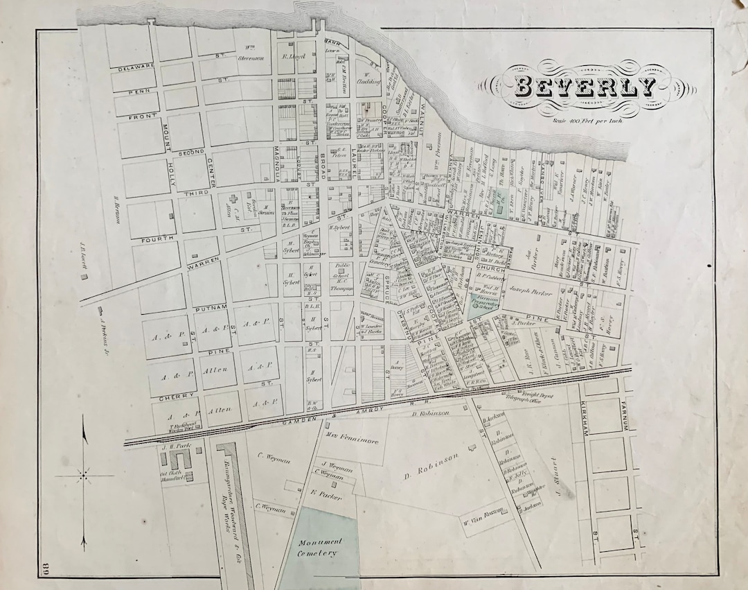 Beverly New Jersey Map, Original 1876 Burlington County Atlas, Woodland ...
