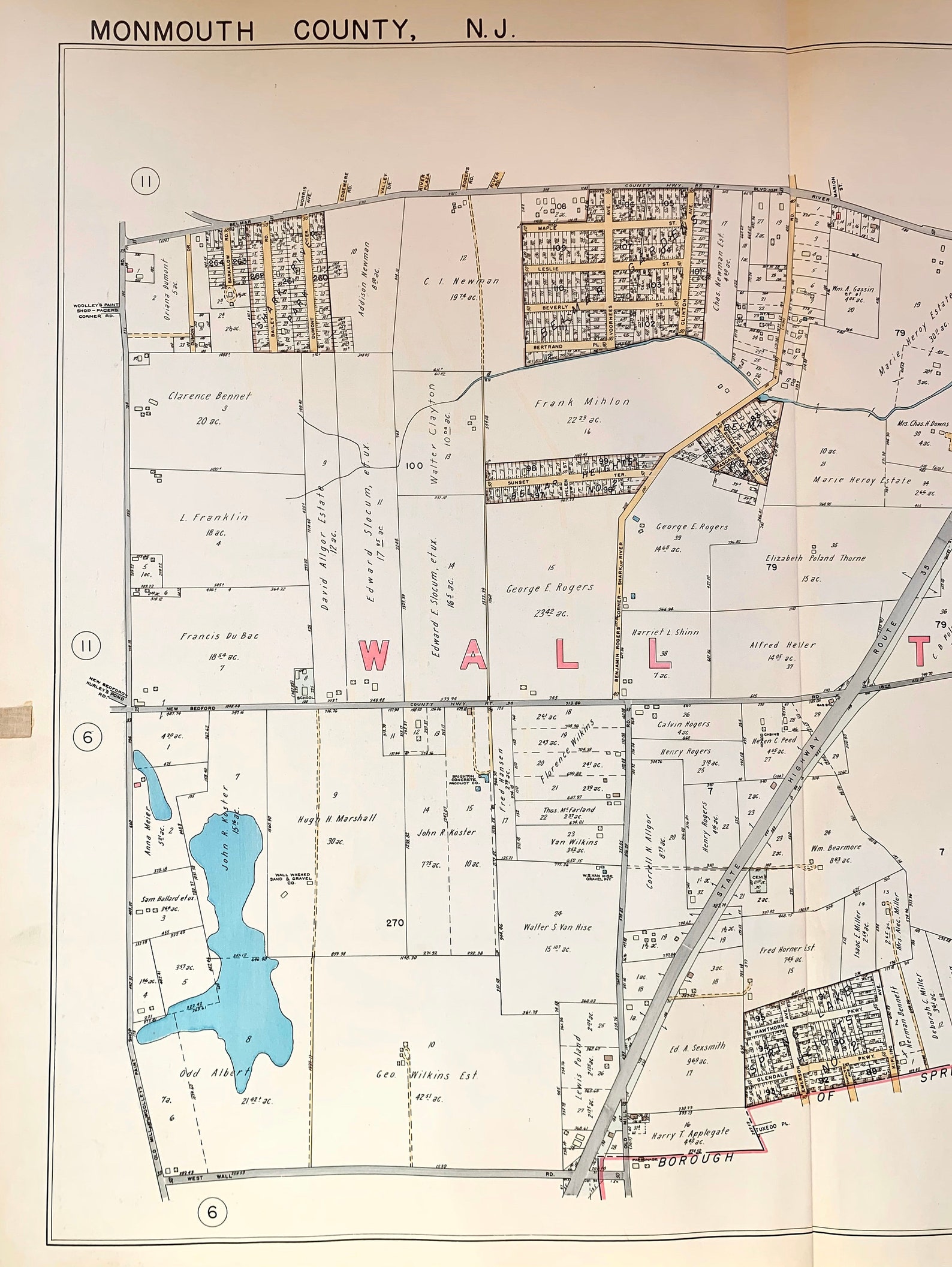Wall Township Map Original 1941 Monmouth County Atlas Belmar - Etsy