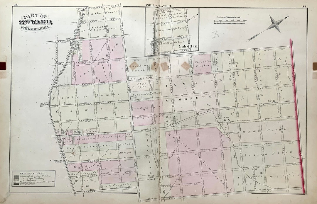Mount Airy Map, Original 1878 Philadelphia Ward 22 Atlas, Ivy Hill ...