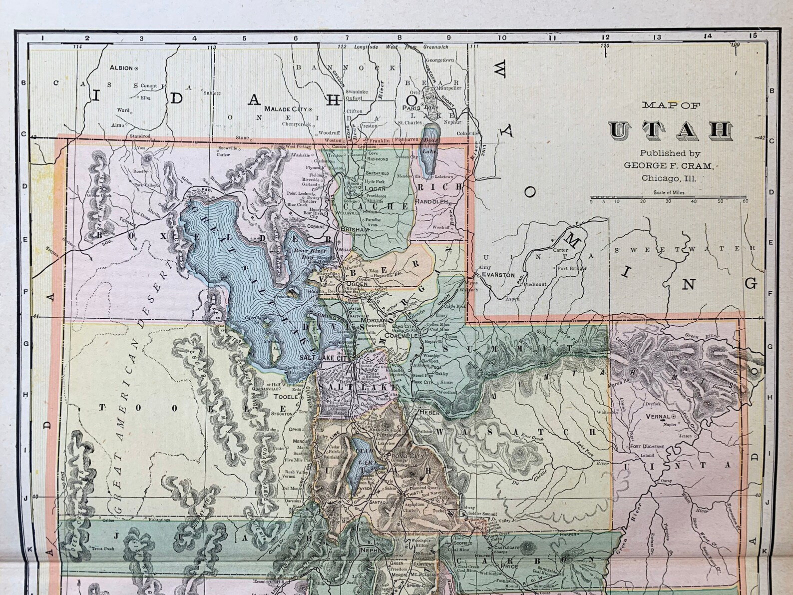 Antique Utah Map, Original 1901 Crams Atlas, State of Utah Map, Salt ...