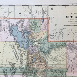 Antique Utah Map, Original 1901 Crams Atlas, State of Utah Map, Salt ...