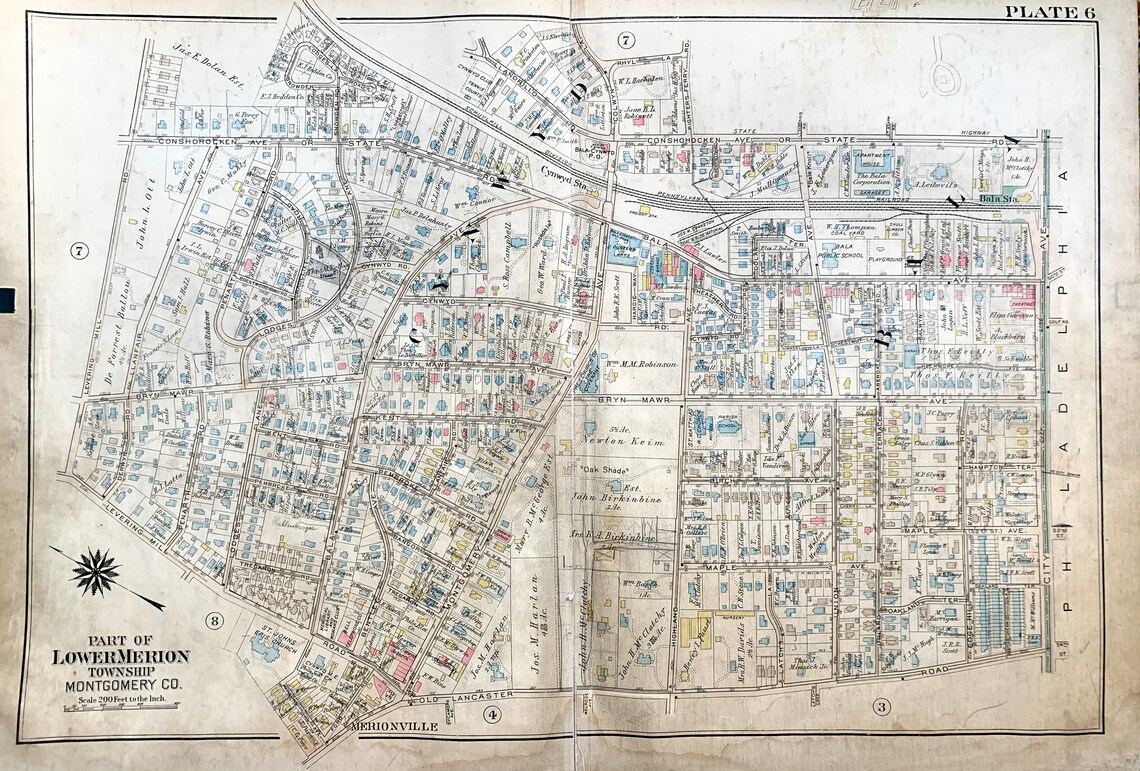 1926 Bala Cynwyd Map Original Main Line Pennsylvania Railroad - Etsy