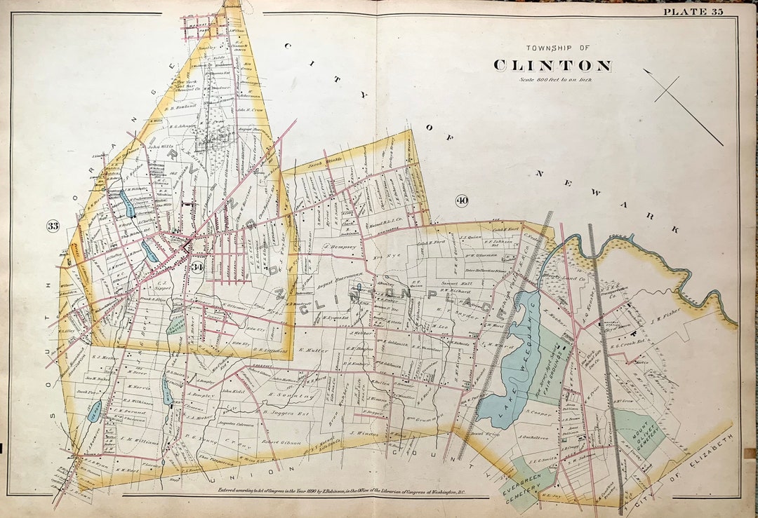 Clinton Township Map, Original 1890 Essex County Atlas, Irvington ...