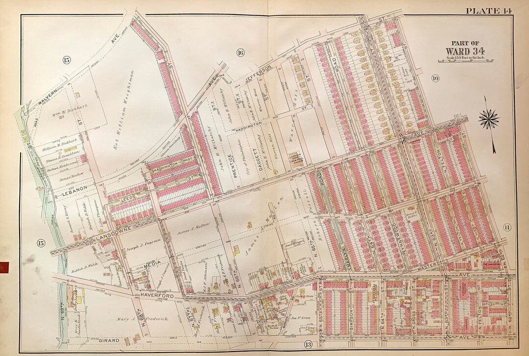 Overbrook Map, Original 1926 West Philadelphia Atlas, Haddington - Etsy