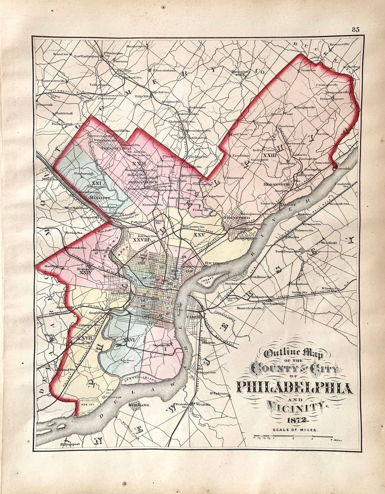 County and City of Philadelphia atlas map Original 1872 hand | Etsy