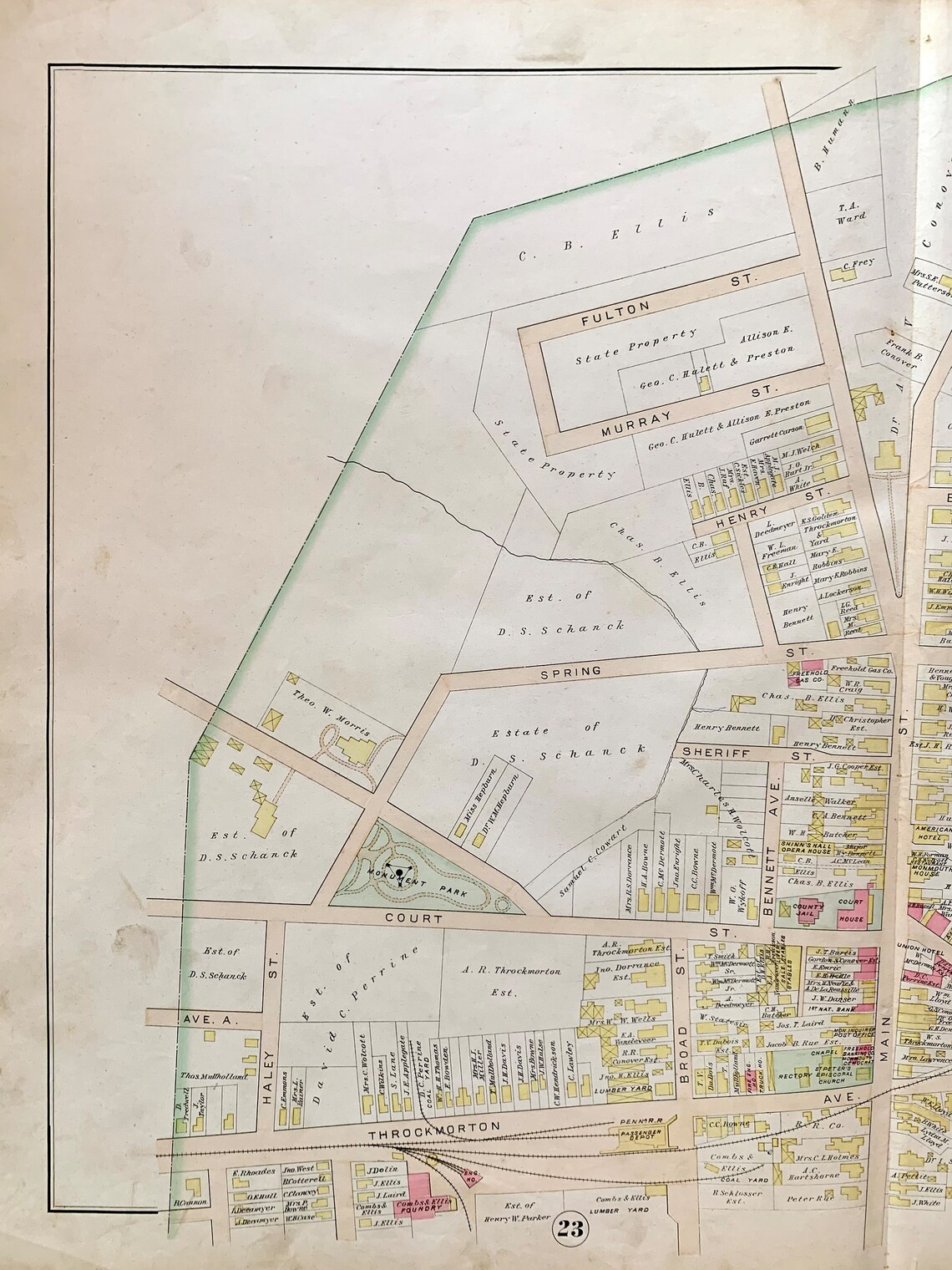 Freehold Map, Original 1889 Monmouth County Atlas Map, New Jersey Map ...