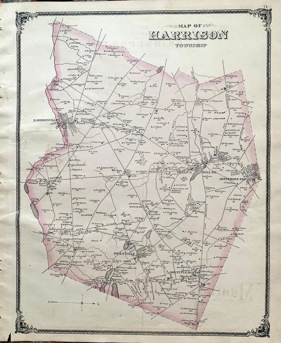 Harrison Township Map, Original 1876 Gloucester County Atlas, Mullica ...