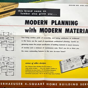 Vintage House Plan Poster, Original 1950s Weyerhaeuser Mid Century ...