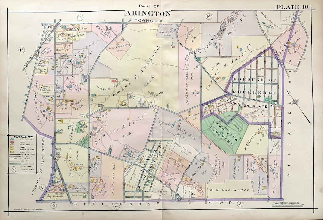Abington Map, Original 1909 North Penn Atlas, Rockledge, Mckinley ...
