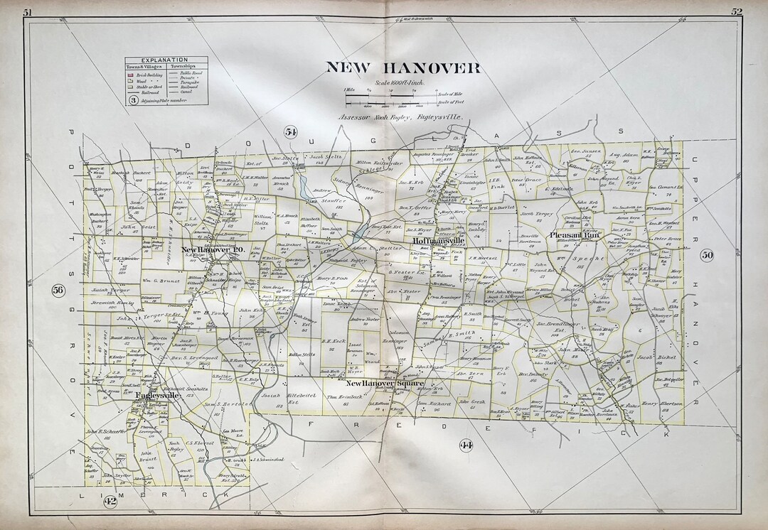 New Hanover Map, Original 1893 Montgomery County Atlas, Fagleysville ...
