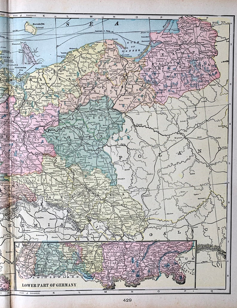 Germany Map, Original 1895 Crams Atlas, Prussia, Berlin, Antique German ...