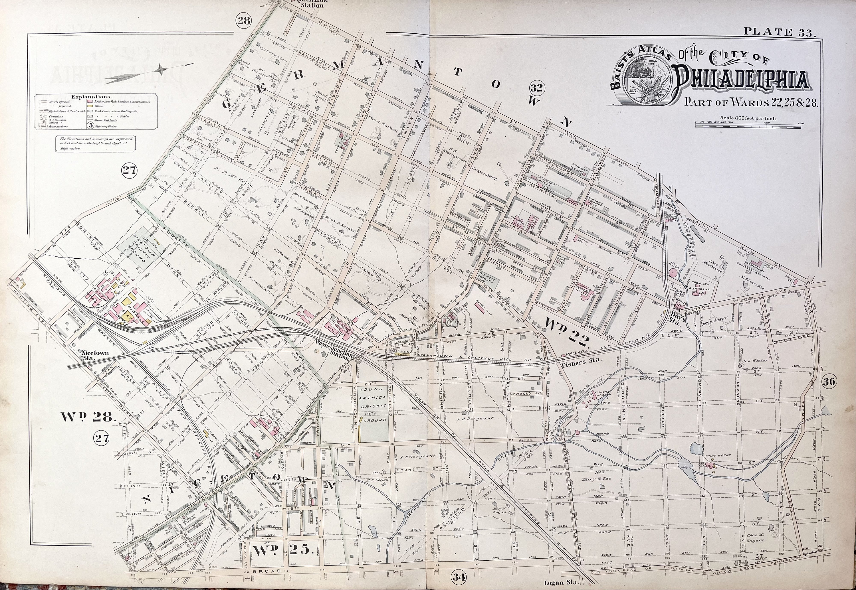 Germantown Map, Original 1886 Philadelphia Atlas, Nicetown, Wayne ...
