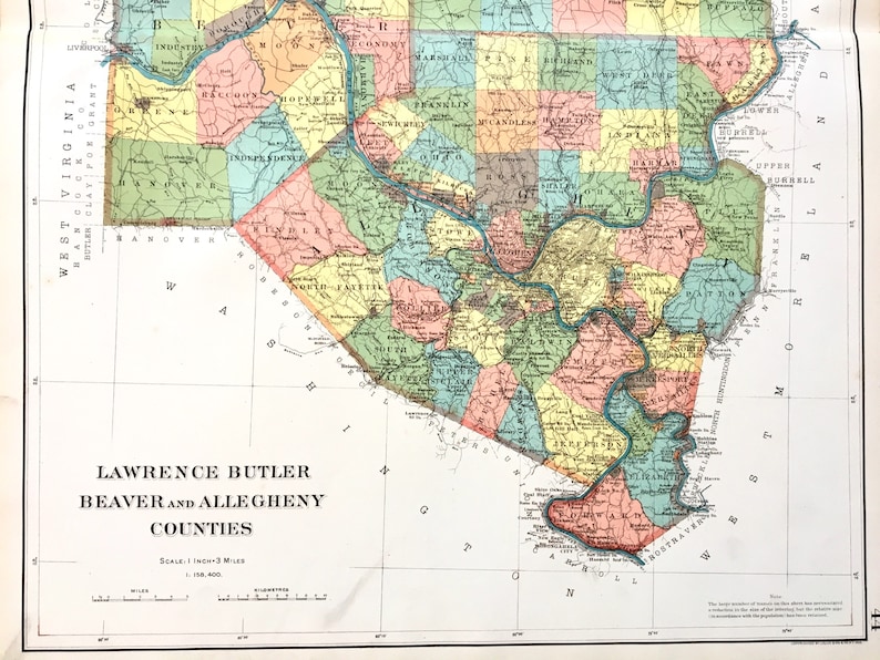 Allegheny County Map, Original 1900 State of Pennsylvania Atlas, Butler ...