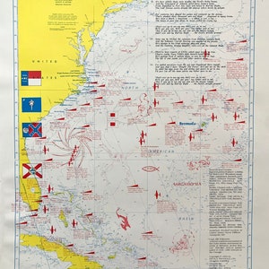 Bermuda Triangle Map, Original 1975 Nautical Map, Devils Triangle Ship ...