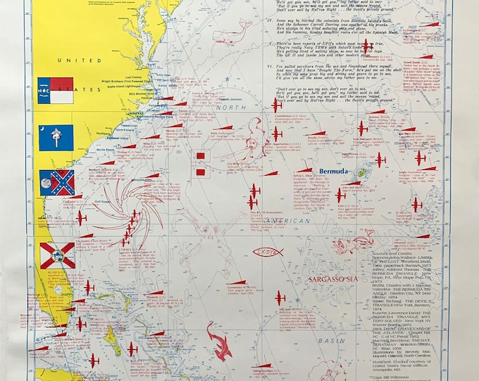 Bermuda Triangle Map, Original 1975 Nautical Map, Devils Triangle Ship ...
