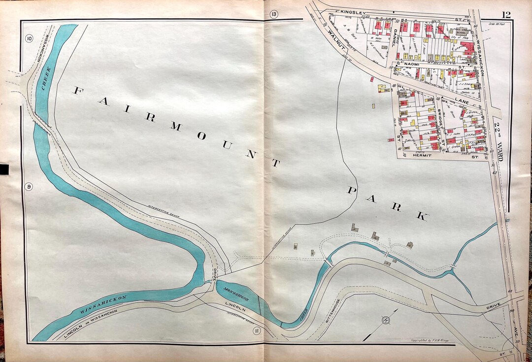 Manayunk Map, Original 1929 Ward 21 Philadelphia Atlas, Wissahickon ...