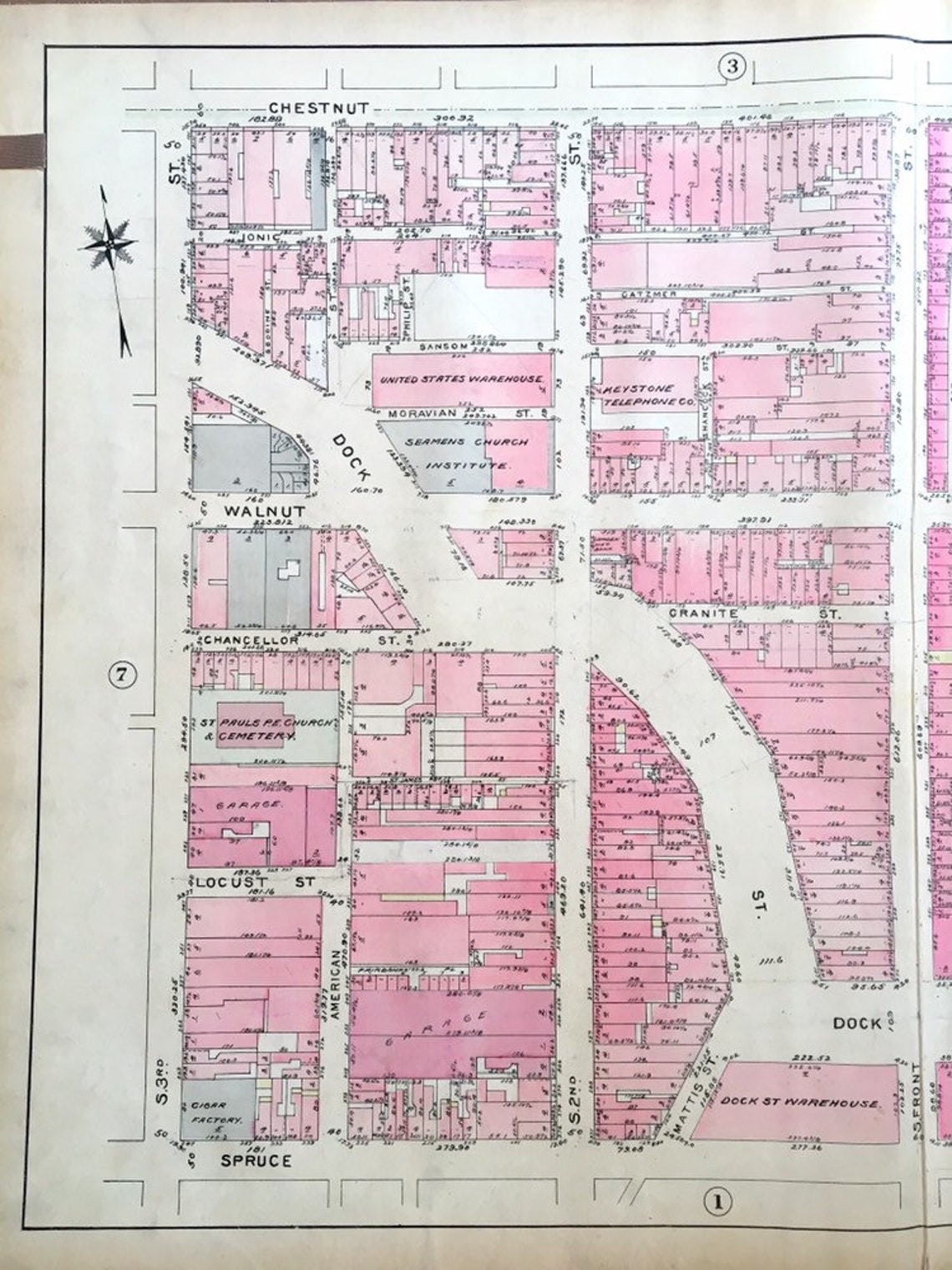 Society Hill Map, Original 1927 Philadelphia Atlas Map, Hand Colored ...