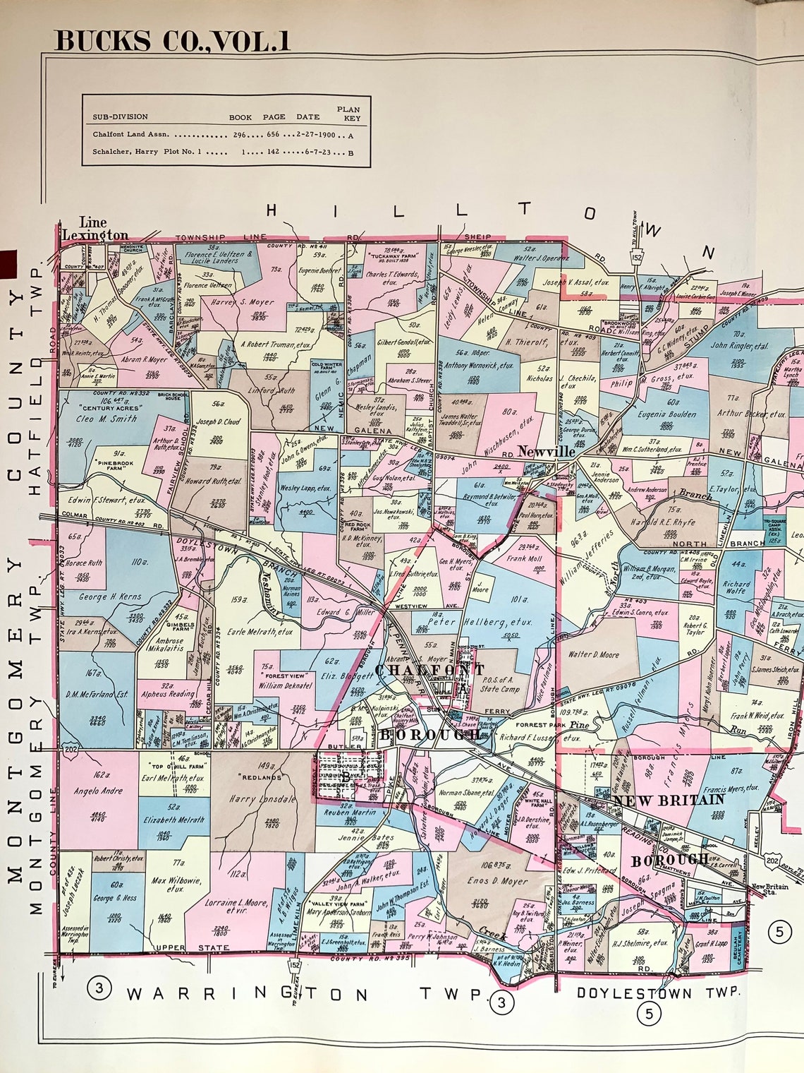 New Britain Township Map, Original 1948 Bucks County Atlas, Chalfont ...