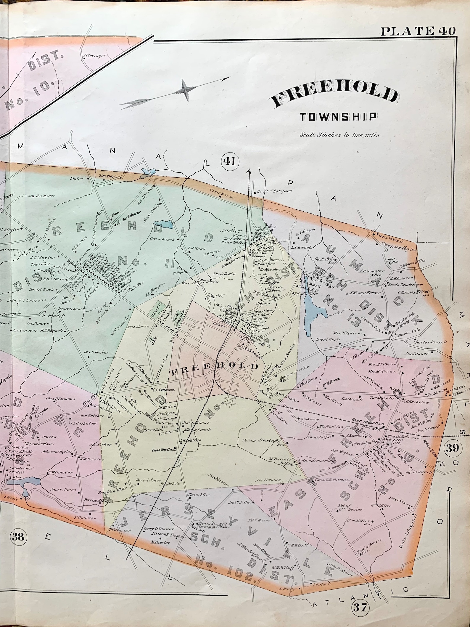 Freehold Township Map Original 1889 Monmouth County Atlas - Etsy