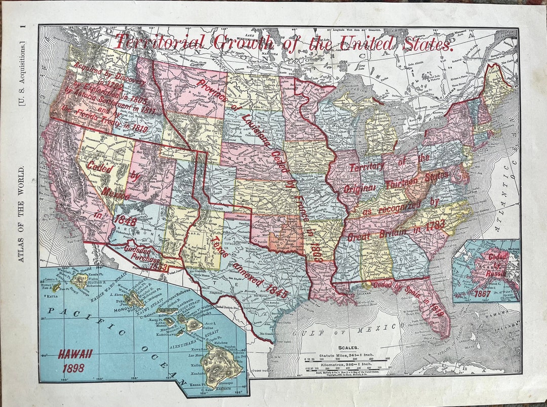 Territorial Growth of the United States Map, Original 1900 Rand Mcnally ...