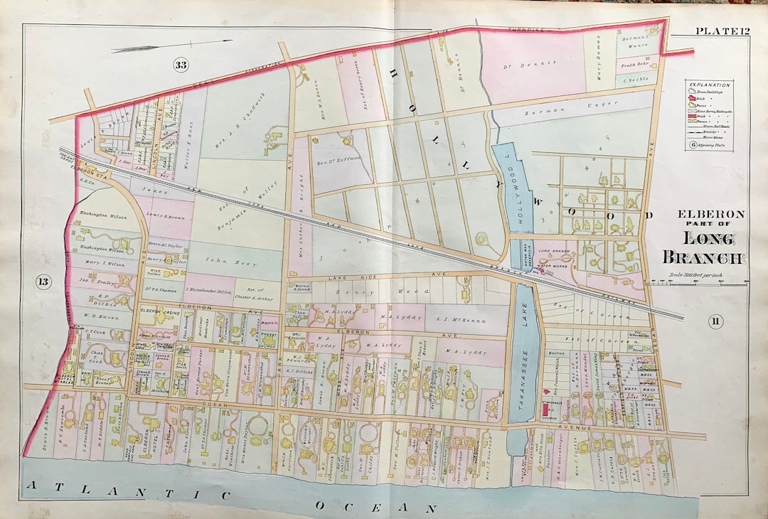 Long Branch Map, Original 1889 Monmouth County Atlas, Elberon, Lake ...