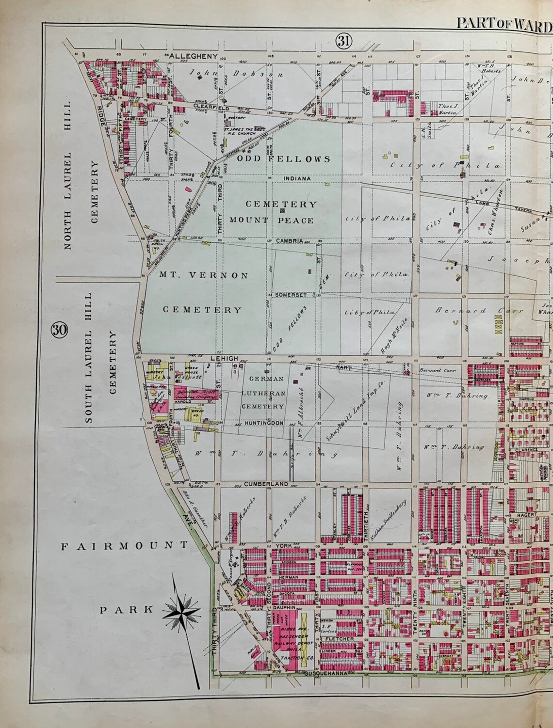 Fairmount Park Map, Original 1895 Philadelphia Atlas, Strawberry ...