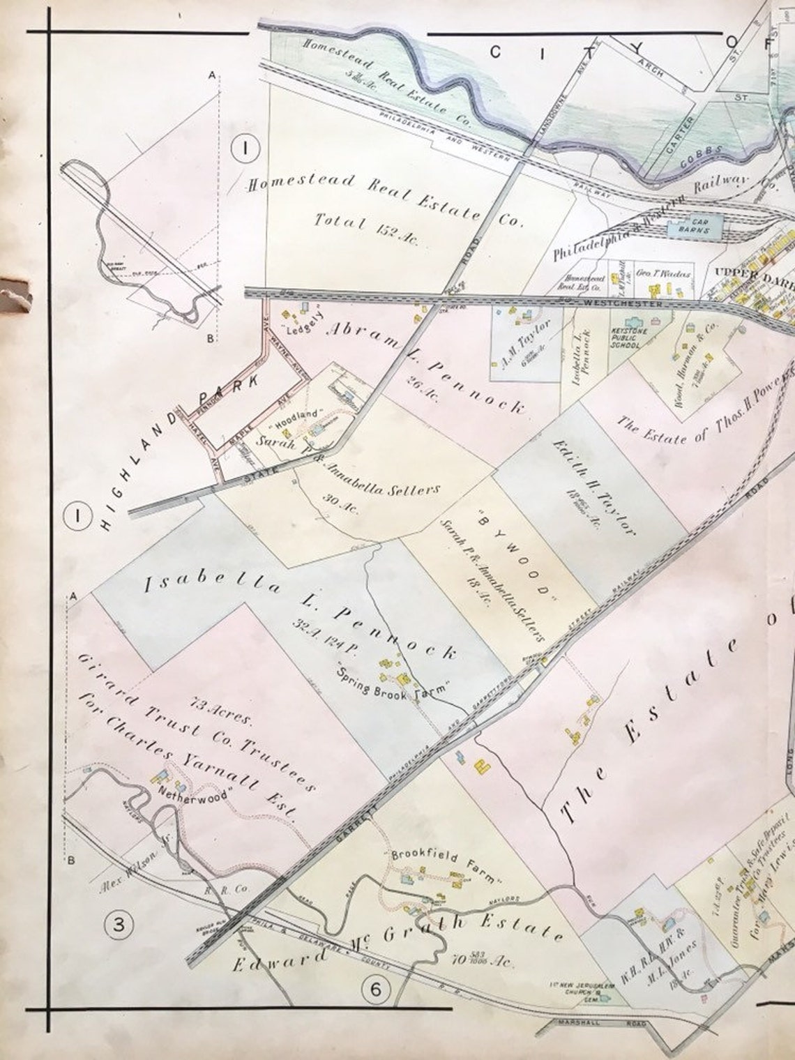 Upper Darby Township Map Original 1909 Delaware County Atlas - Etsy