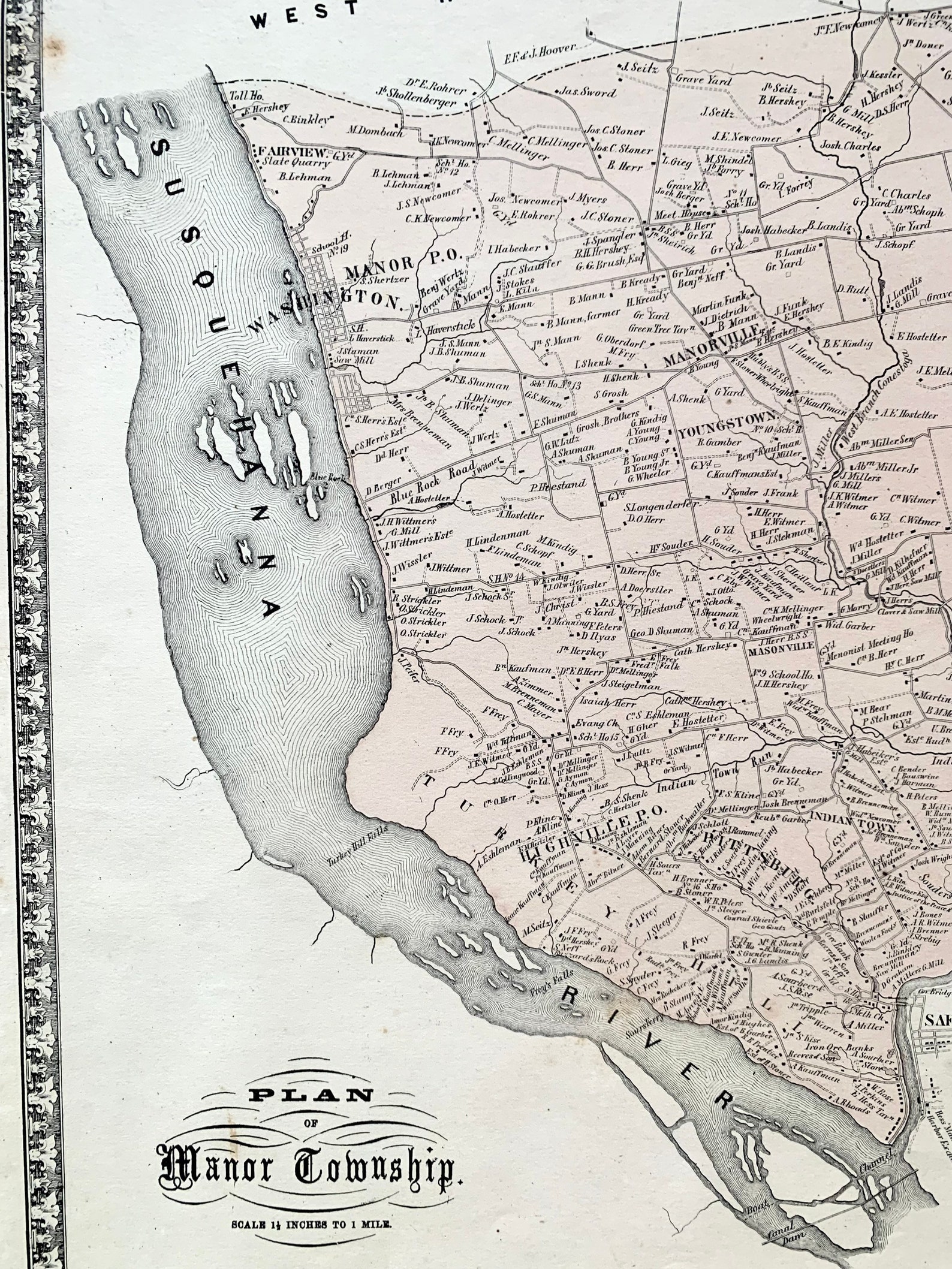 Manor Township Map Original 1864 Lancaster County Atlas - Etsy