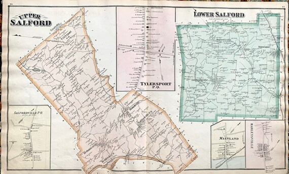 Upper Salford Map Lower Salford Map Original 1877 Montgomery | Etsy