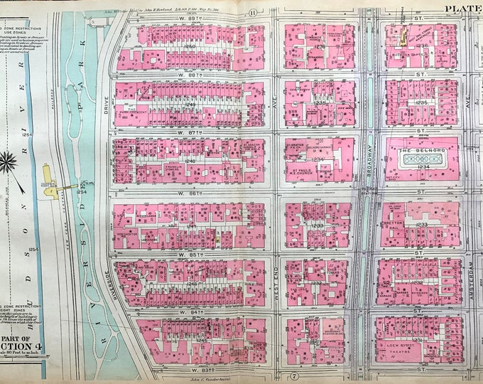 Upper West Side Map, Original 1930 Manhattan Borough Atlas, New York ...