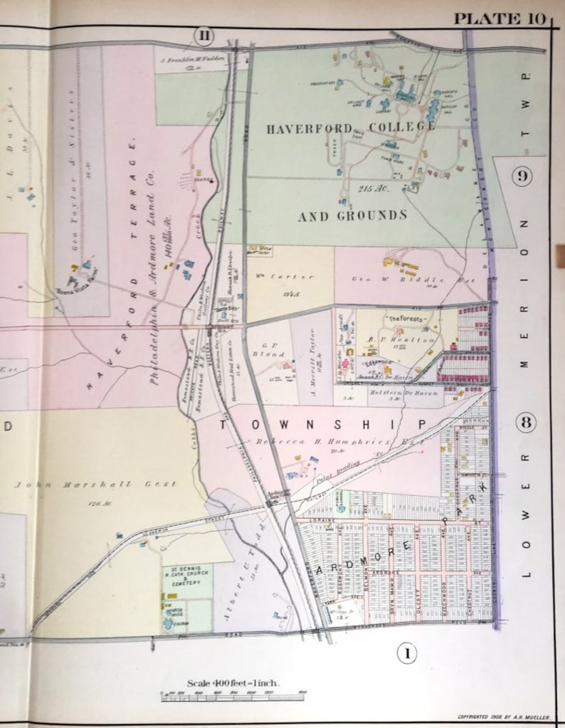 Haverford Map Original 1908 Main Line Atlas Manoa Bromall - Etsy