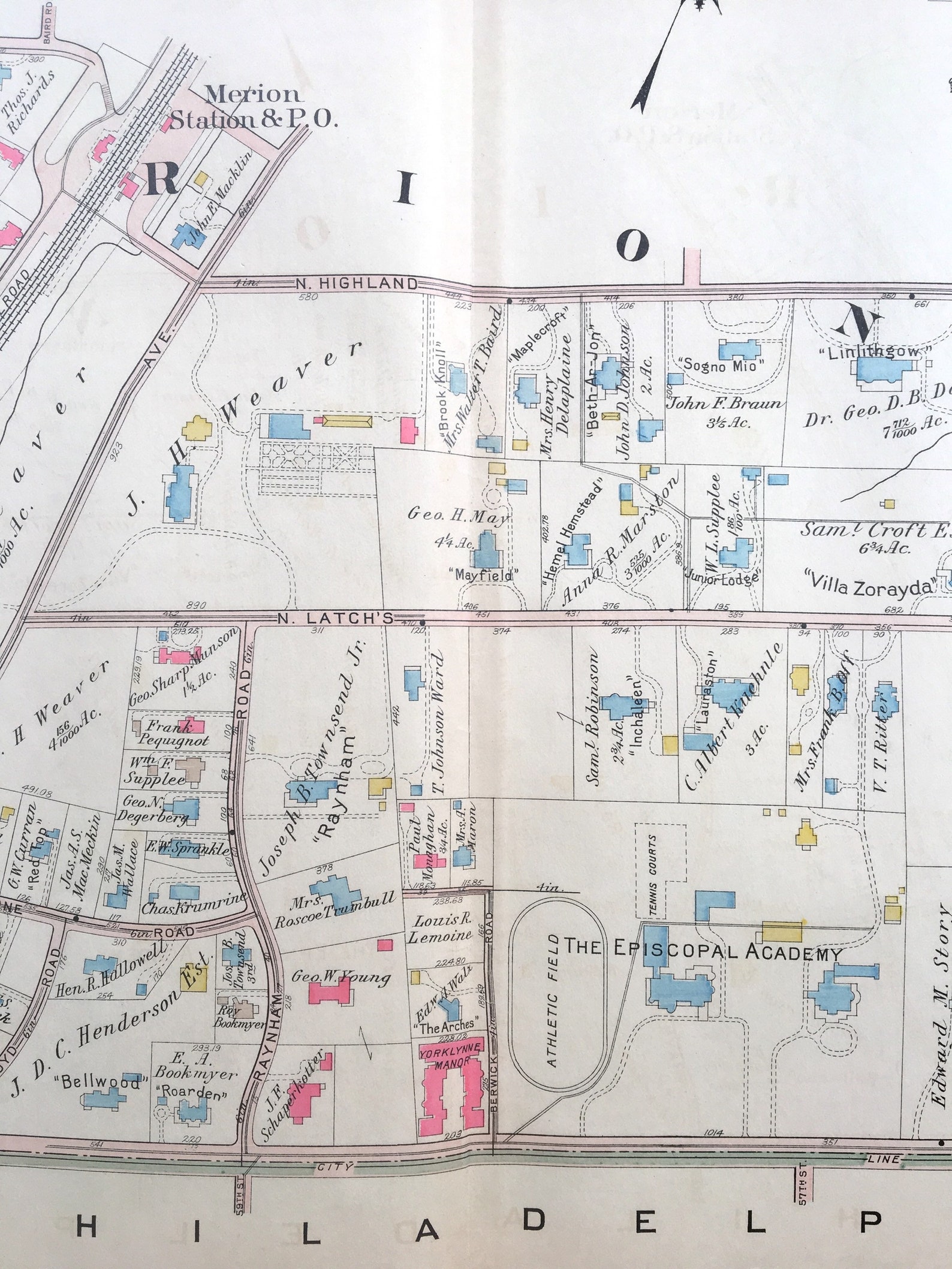 Merion Station Map, Original 1926 Mainline Atlas, Overbrook Station ...