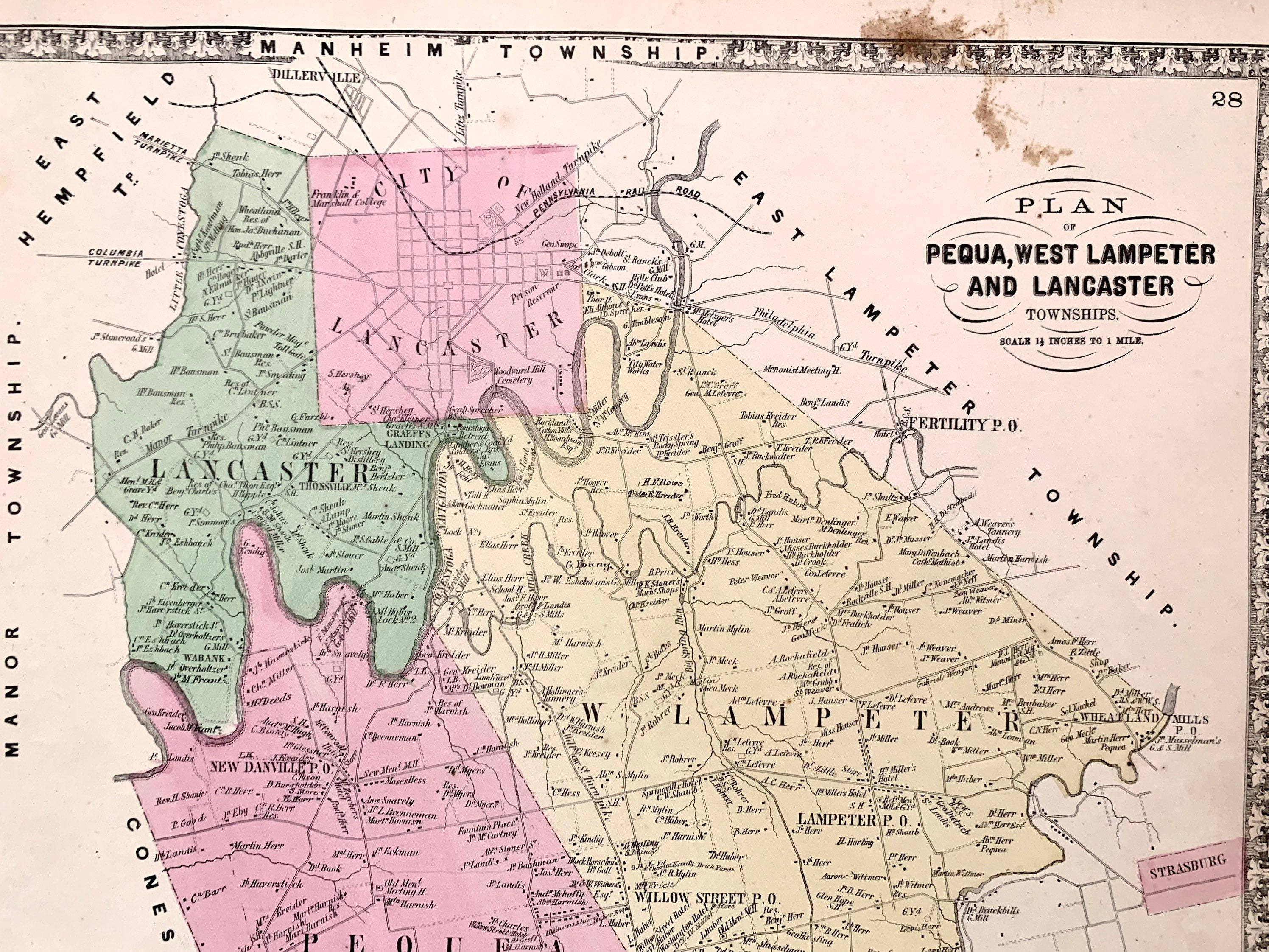 West Lampeter Map Original 1864 Lancaster County Atlas - Etsy