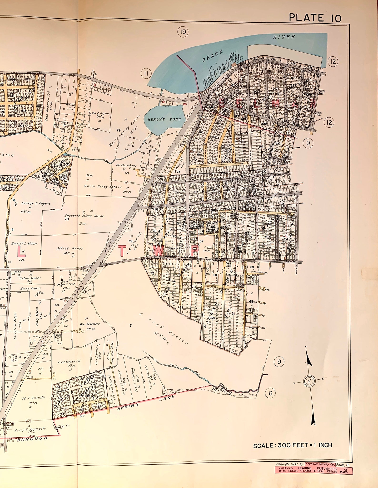 Wall Township Map, Original 1941 Monmouth County Atlas, Belmar Beach ...