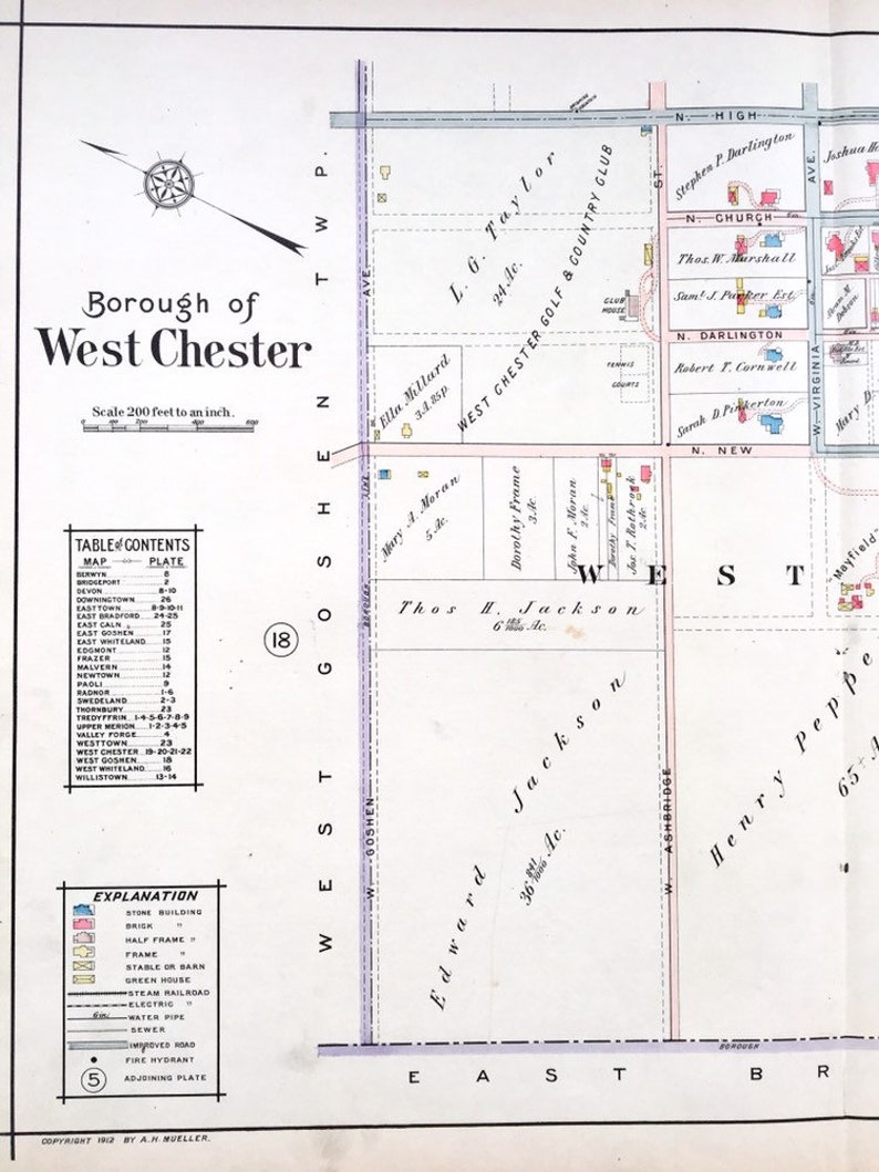 West Chester Map, Original 1912 Chester County Atlas, Devon to ...