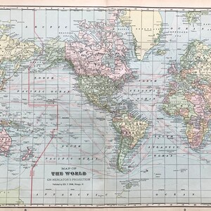 Map of the World original 1902 Crams atlas Mercators | Etsy