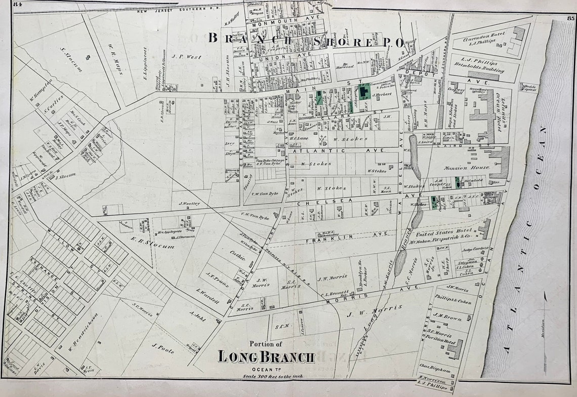 Long Branch Map Original 1873 Monmouth County New Jersey - Etsy