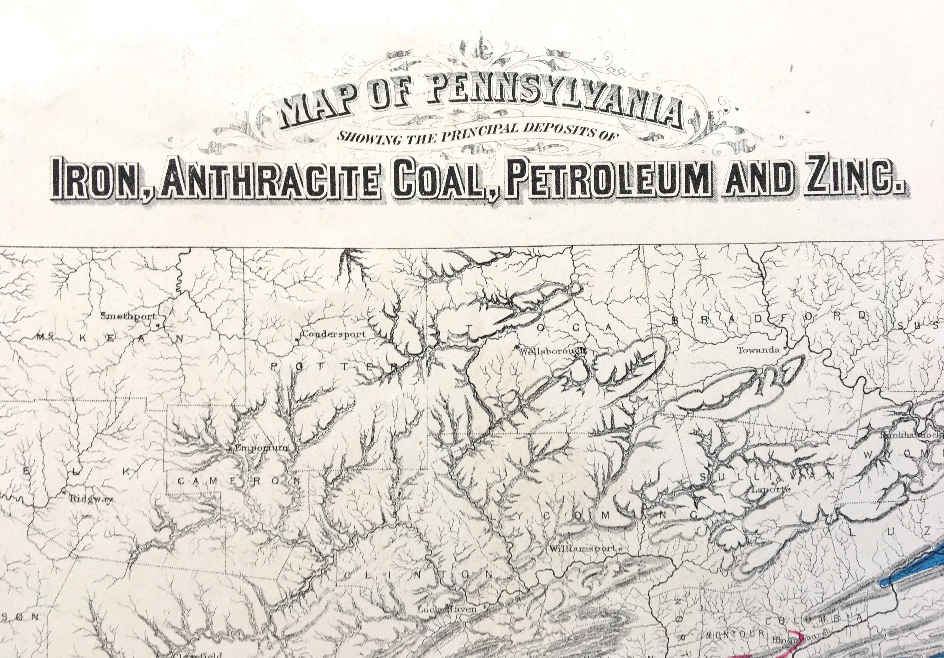 Map of Pennsylvania, Original 1872 Atlas, Coal Map, Iron, Petroleum ...