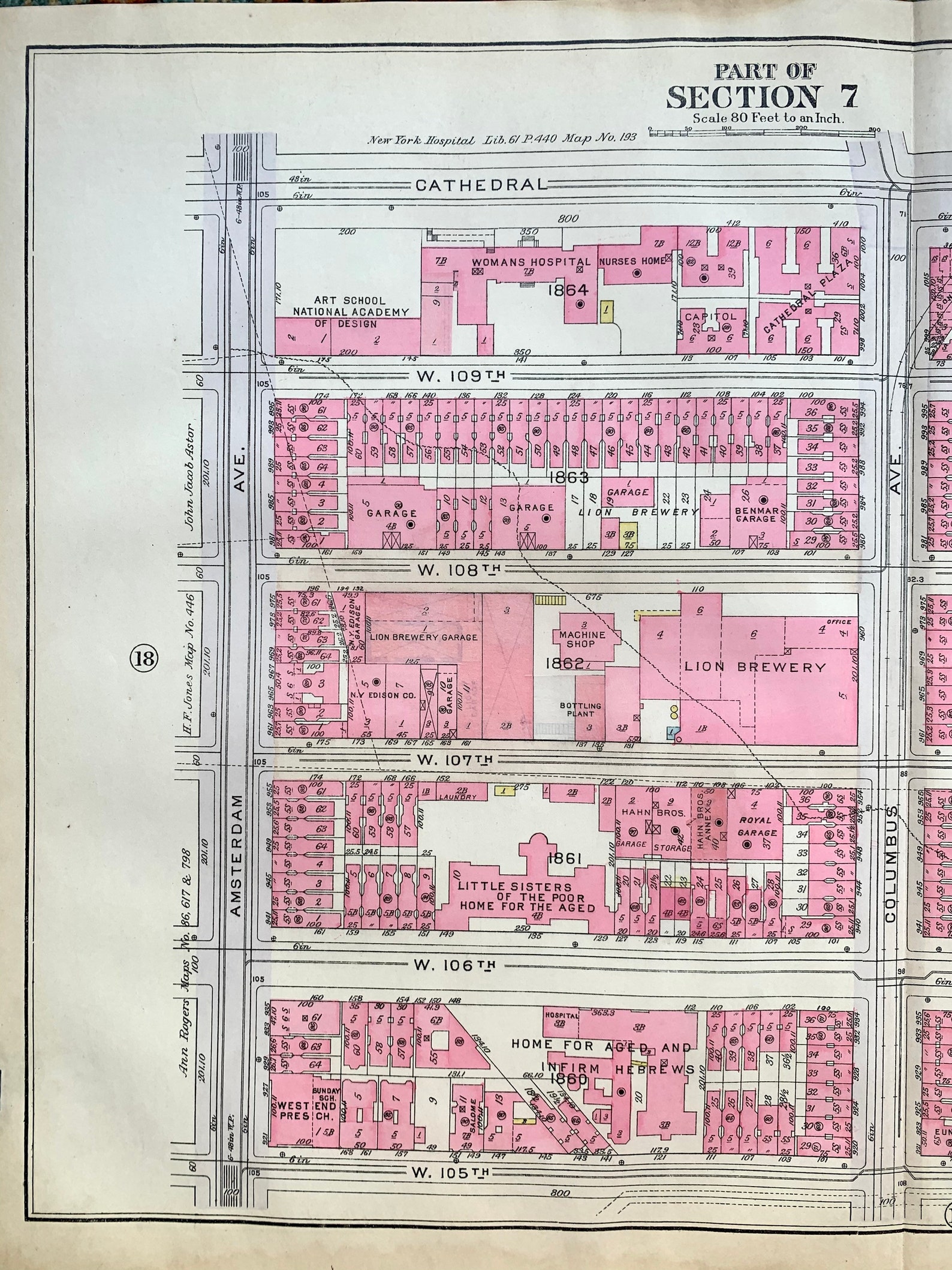 Upper West Side Map, Original 1930 Manhattan Borough Atlas, New York ...