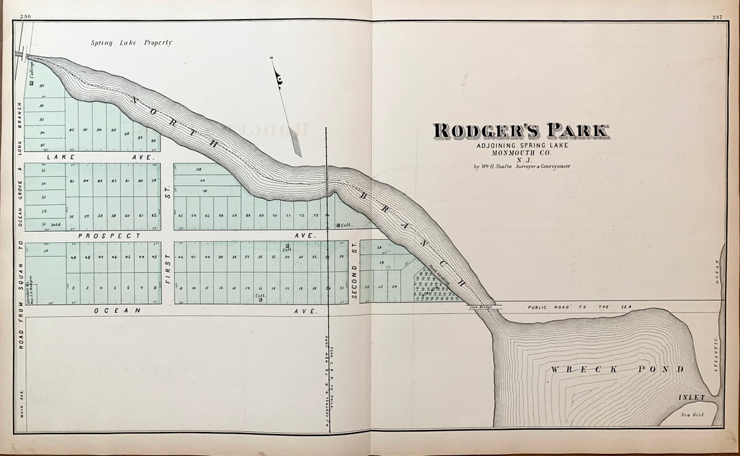 Spring Lake Map, Original 1878 New Jersey Shore Atlas, Monmouth County ...