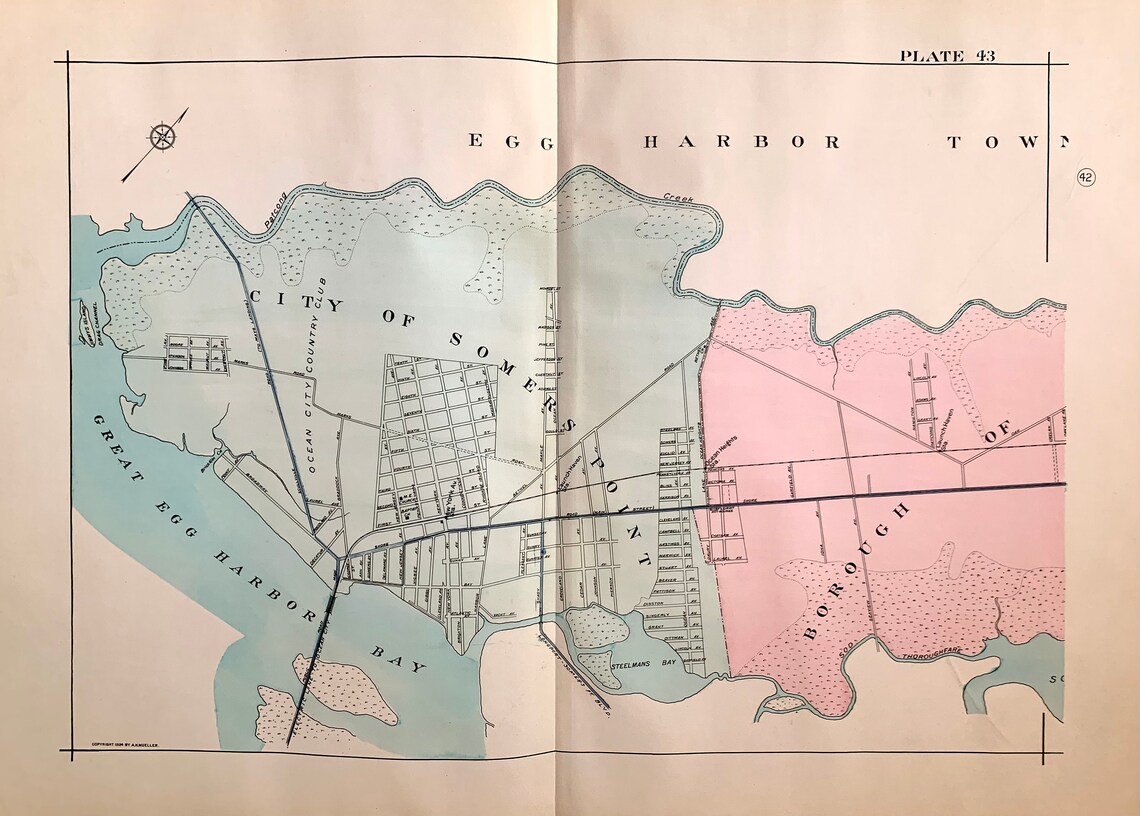 Somers Point Map, Original 1924 Absecon Island Atlas, Linwood Map, Bass ...