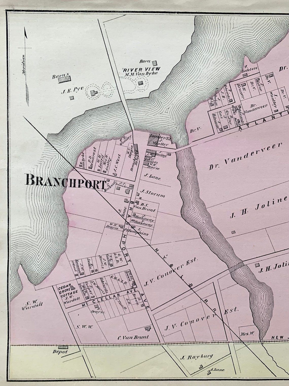Branchport Map, Original 1873 Monmouth County Atlas, Long Branch, New ...