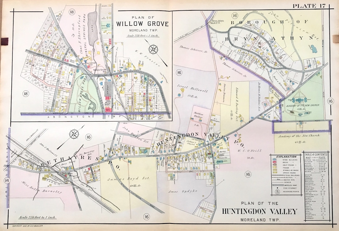 Moreland Township Map, Original 1916 North Penn Atlas, Willow Grove ...
