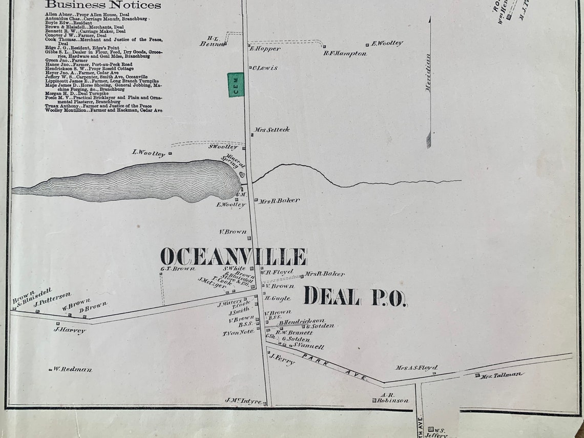 Branchburg Map, Original 1873 Monmouth County, New Jersey Atlas, Deal ...
