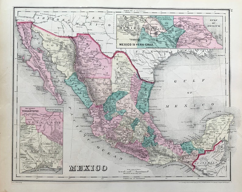 Mexico Map Original 1874 Grays Atlas Map Lower California - Etsy