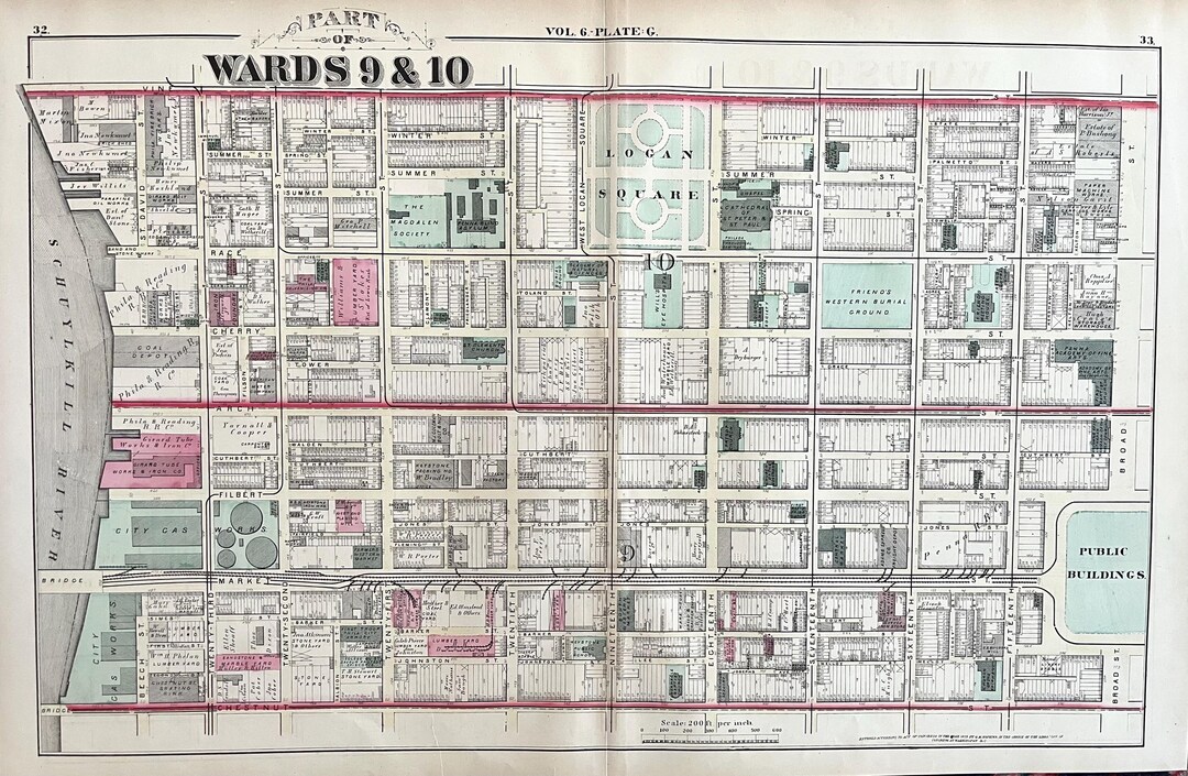 Logan Square Map, Original 1875 Center City Philadelphia Atlas, City ...